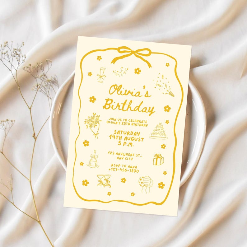 Yellow Birthday Invitation Template, Printable Birthday Party Program ...