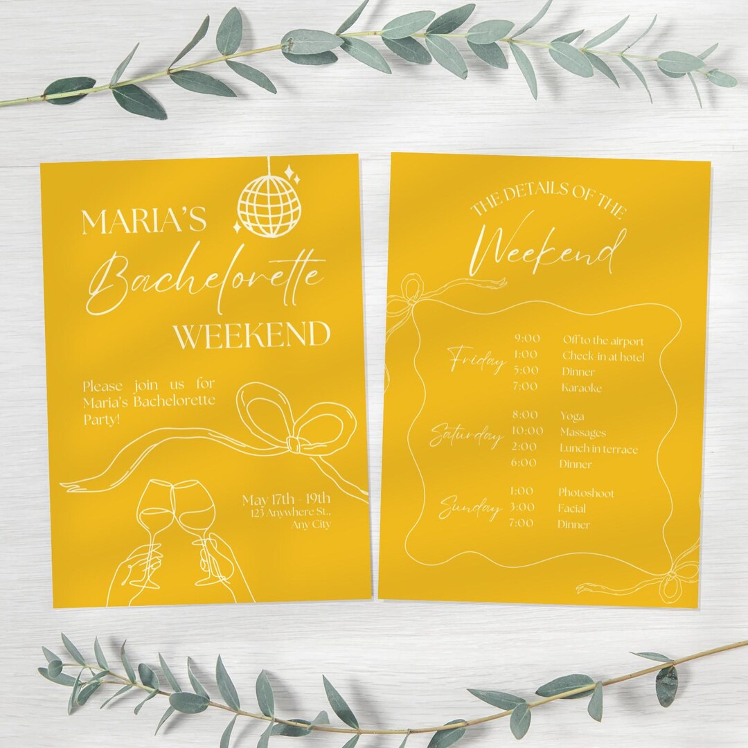 Yellow Bachelorette Weekend Invitation Template, Printable Hen Party ...