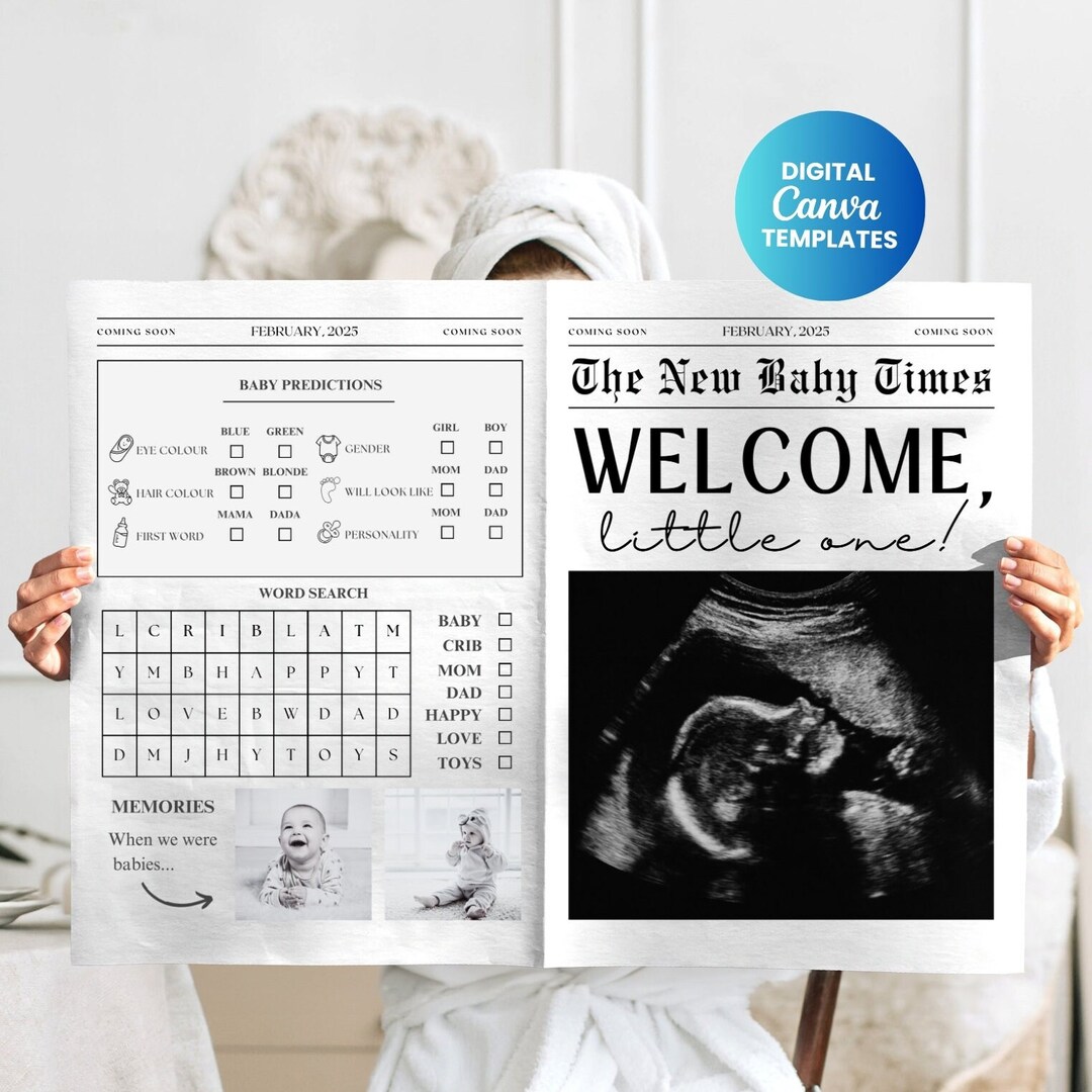 Pregnancy Announcement Newspaper Template Canva, Large Newspaper ...