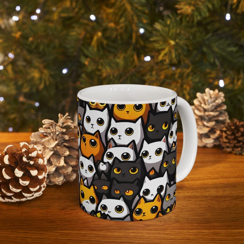 Cat Face Mug | Kitty Lover Coffee Cup | Cartoon Cat Design | Cat Items ...