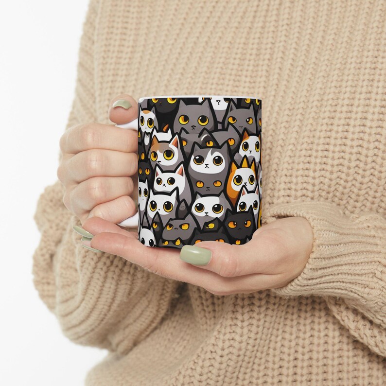 Cat Face Mug | Kitty Lover Coffee Cup | Cartoon Cat Design | Cat Items ...