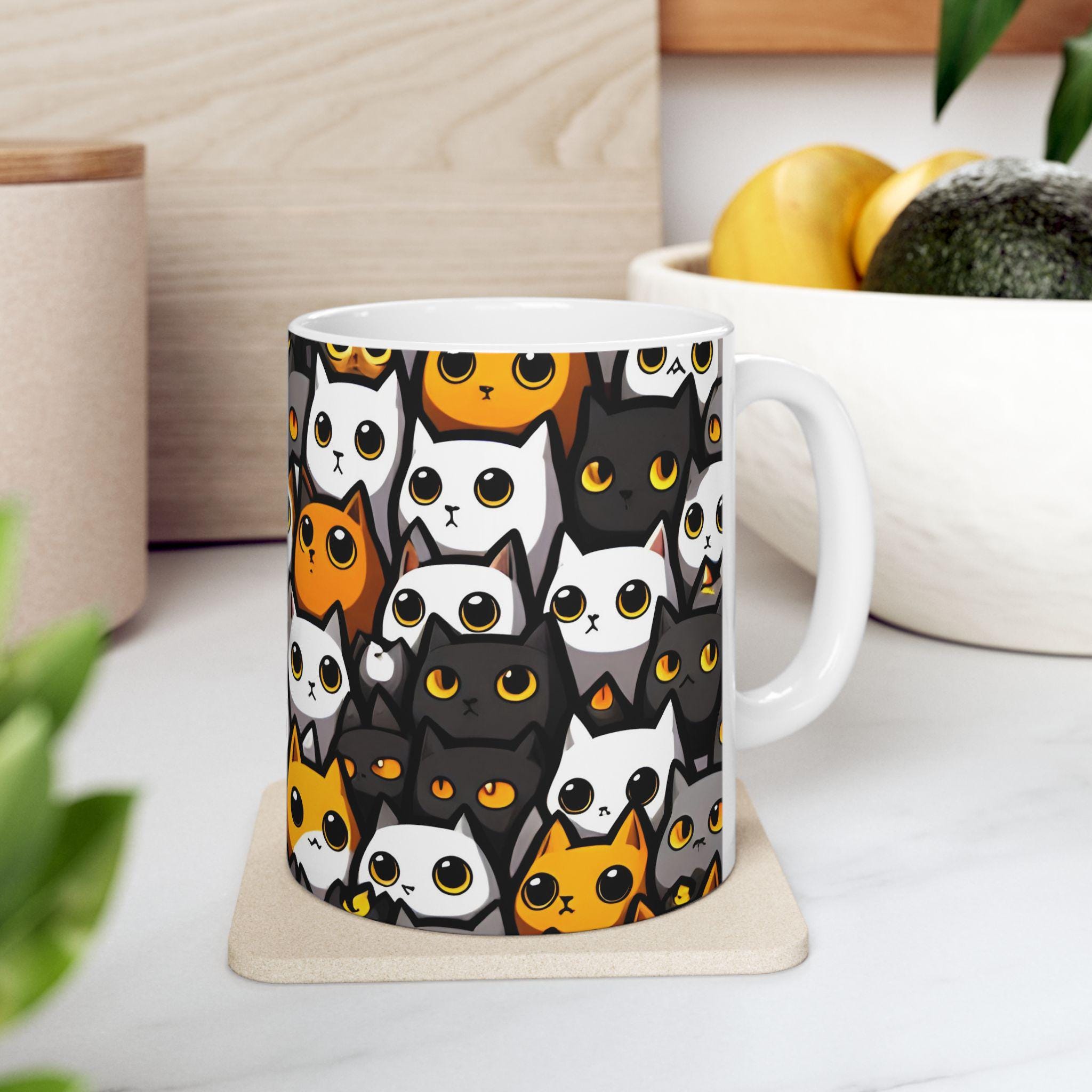 Cat Face Mug | Kitty Lover Coffee Cup | Cartoon Cat Design | Cat Items ...