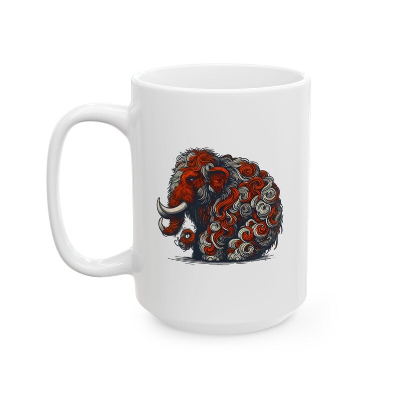 Woolly Mammoth Ceramic Mug, Cute Mammoth, Ice Age Creature Mug, Swirl ...