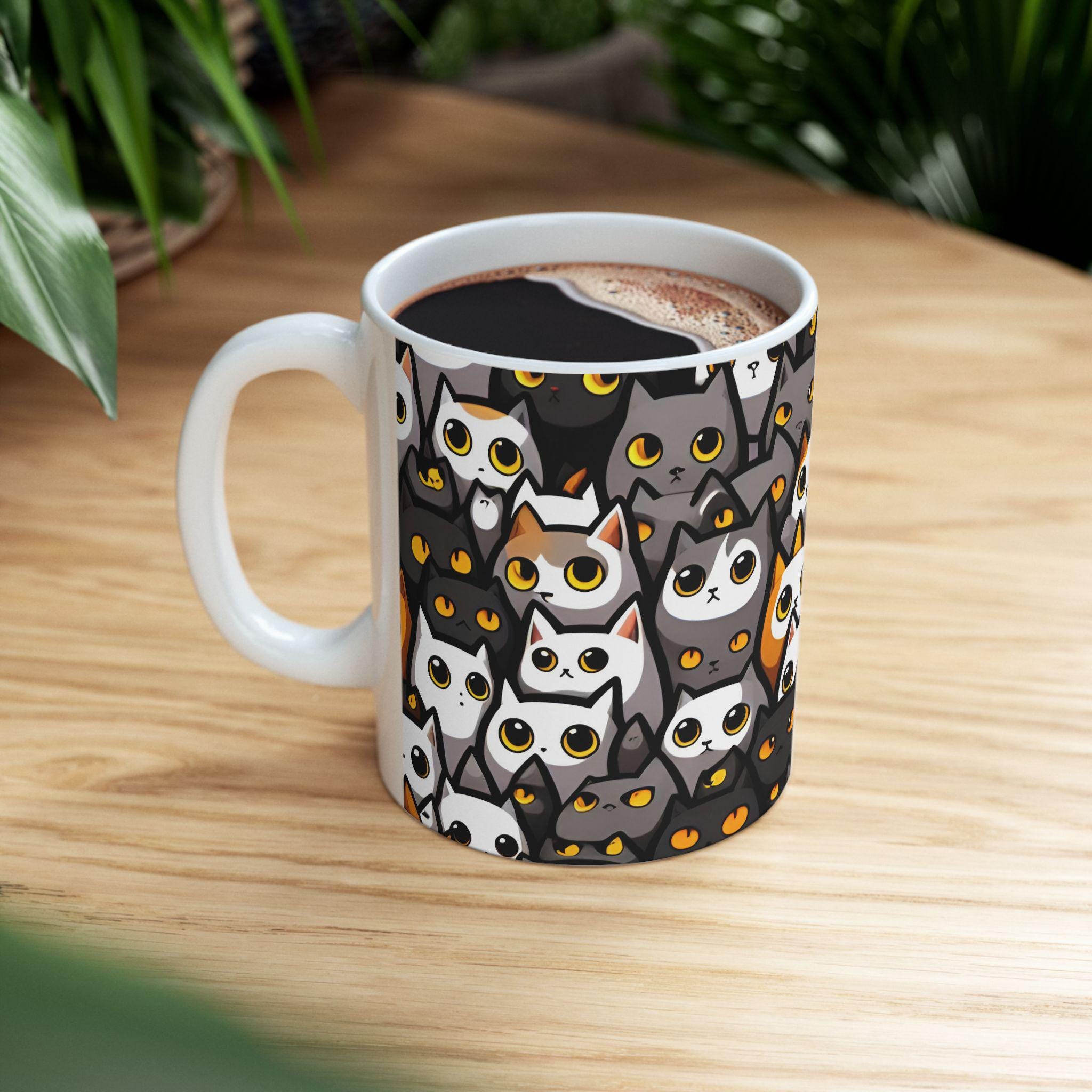 Cat Face Mug | Kitty Lover Coffee Cup | Cartoon Cat Design | Cat Items ...