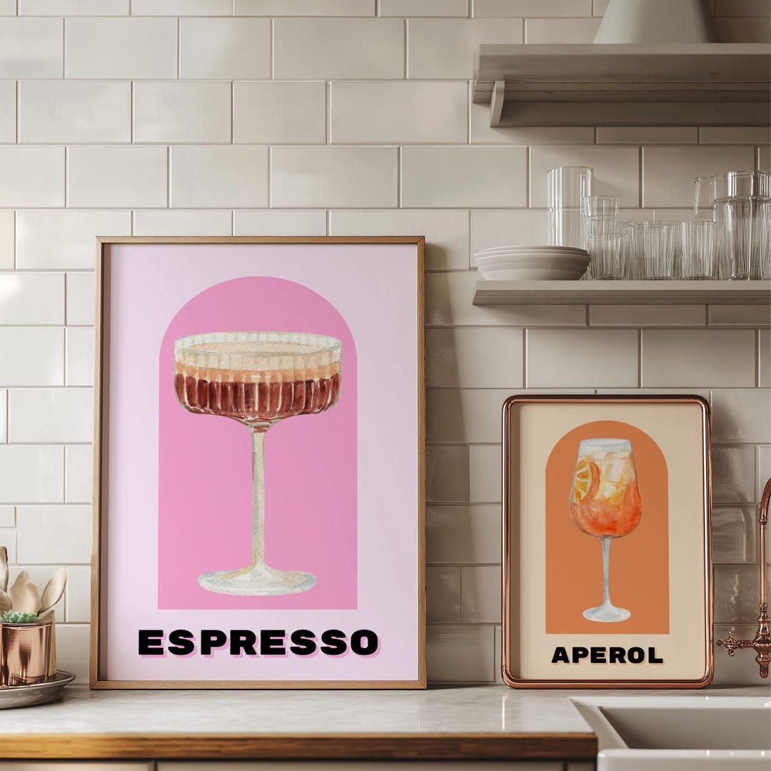 Minimalist Cocktail Art Print: Espresso Martini & Aperol Spritz ...