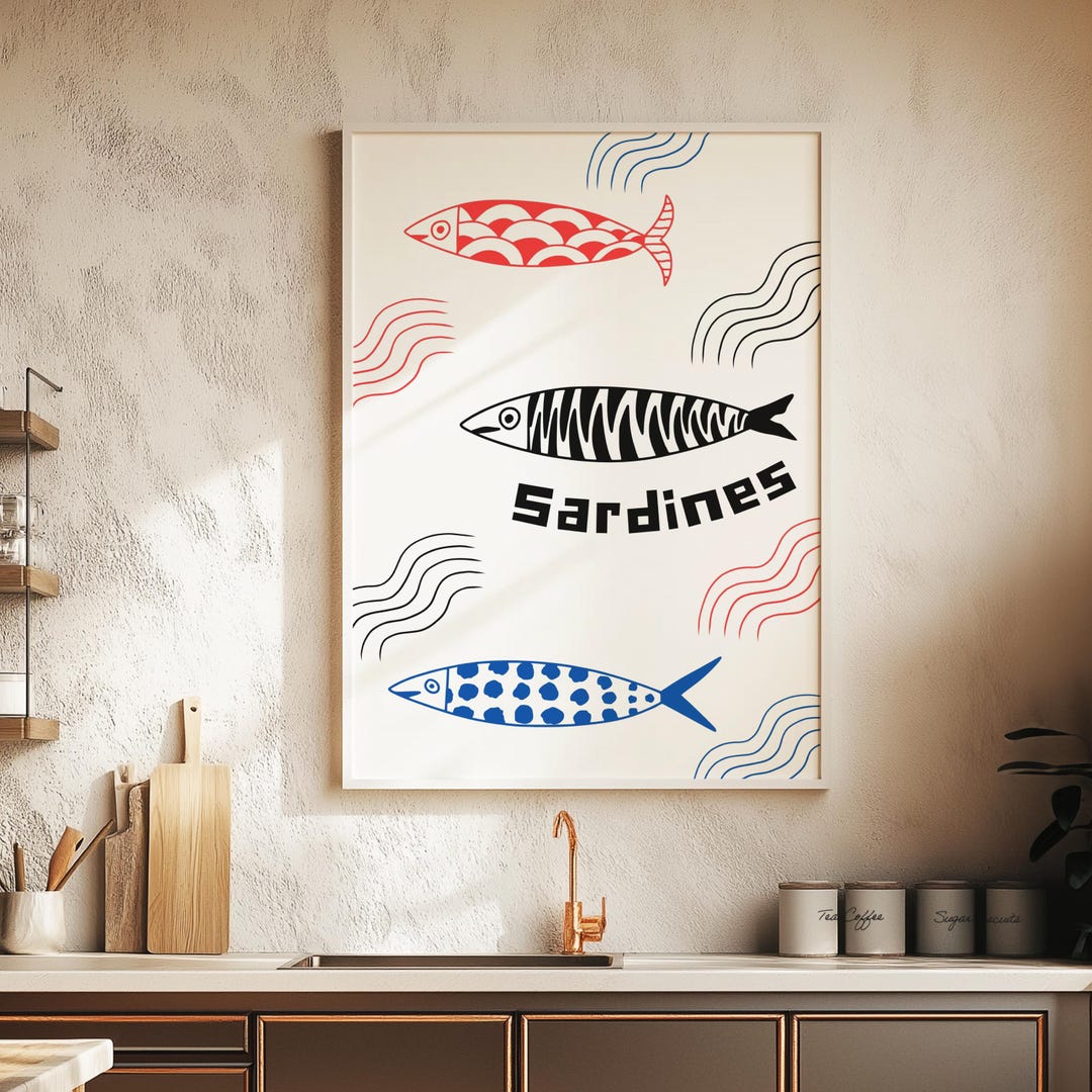 Printable Sardine Wall Art Aesthetic Maximalist Pattern Trendy Kitchen ...