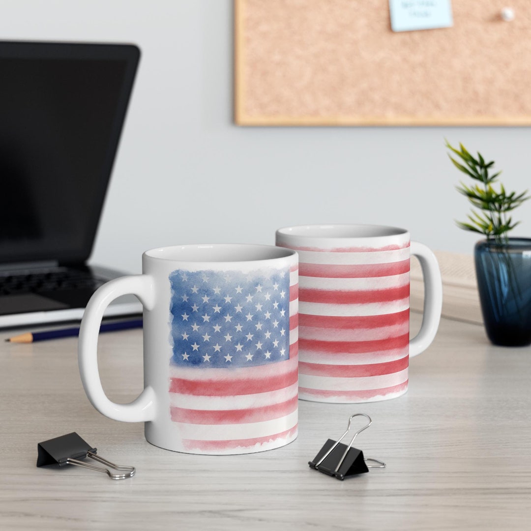 Watercolor America Flag Coffee Mug / 4th of July Gifts for Coffeeholic ...
