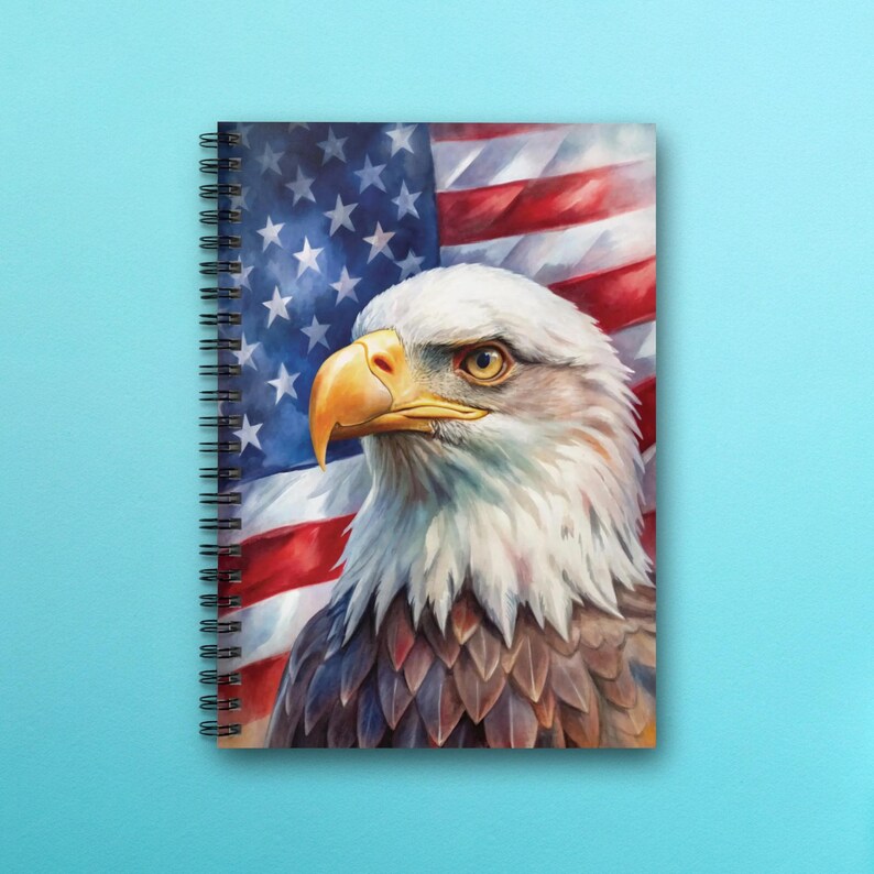 Watercolor Bald Eagle USA Flag Journal / US Themed Notebooks ...