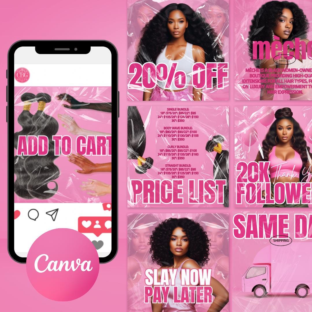 Editable Canva Flyers for Hair Extensions & Beauty Brands | DIY Social ...