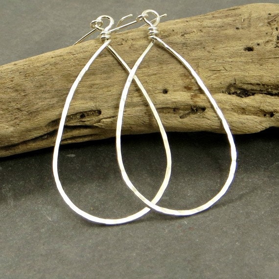 Large Teardrop Earrings Hammered Sterling Silver Teardrops | Etsy