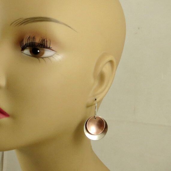 Mixed Metal Disc Earrings Sterling Silver Copper Earrings Disc - Etsy