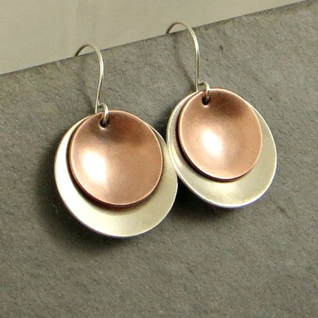 Mixed Metal Disc Earrings Sterling Silver Copper Earrings Disc Earrings ...