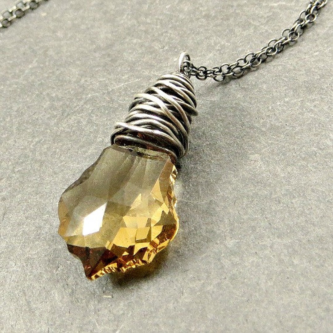 Wire Wrapped Crystal Pendant Necklace Sterling Silver Wrapped Pendant ...