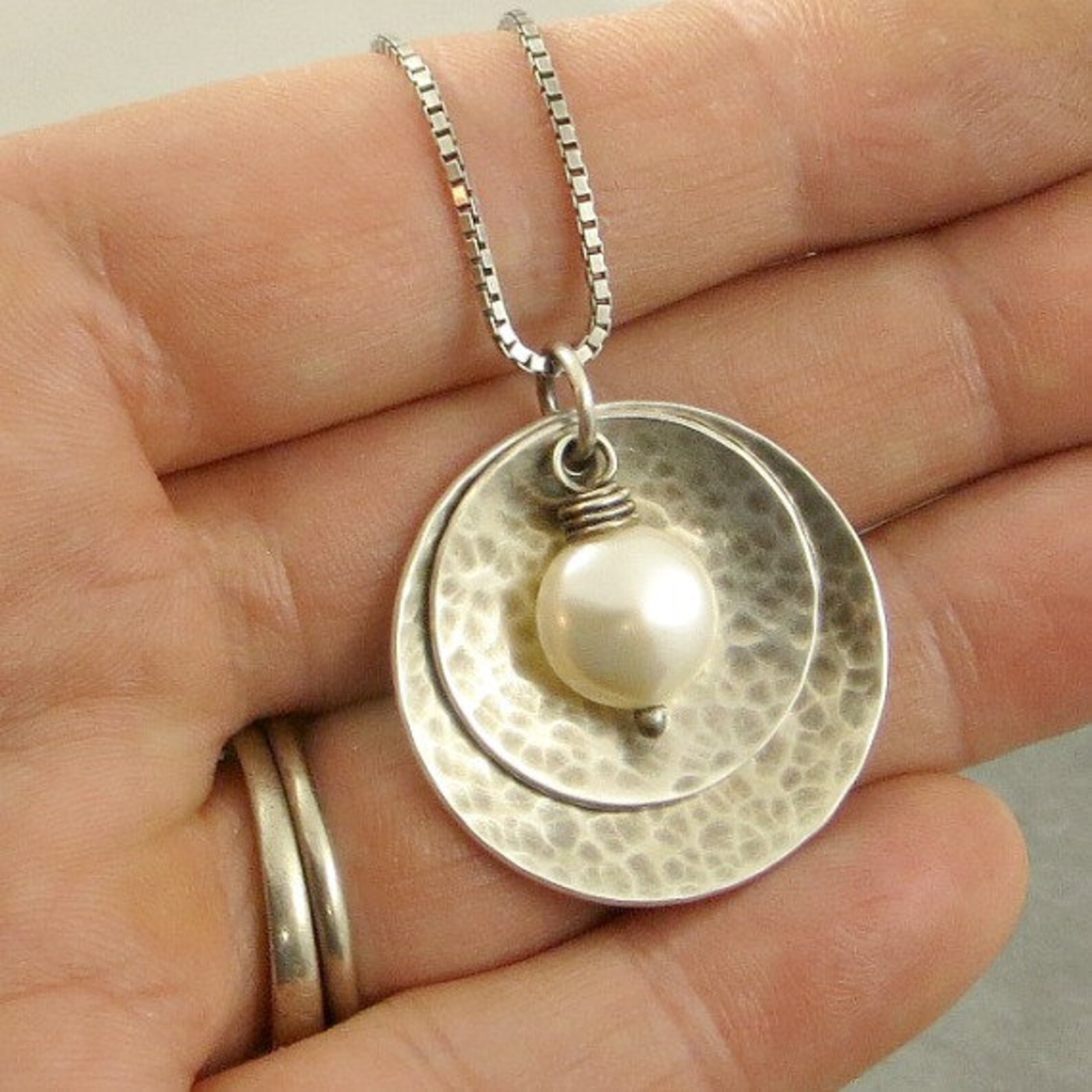 Silver Disc Necklace Ivory Pearl Necklace Pendant Necklace | Etsy