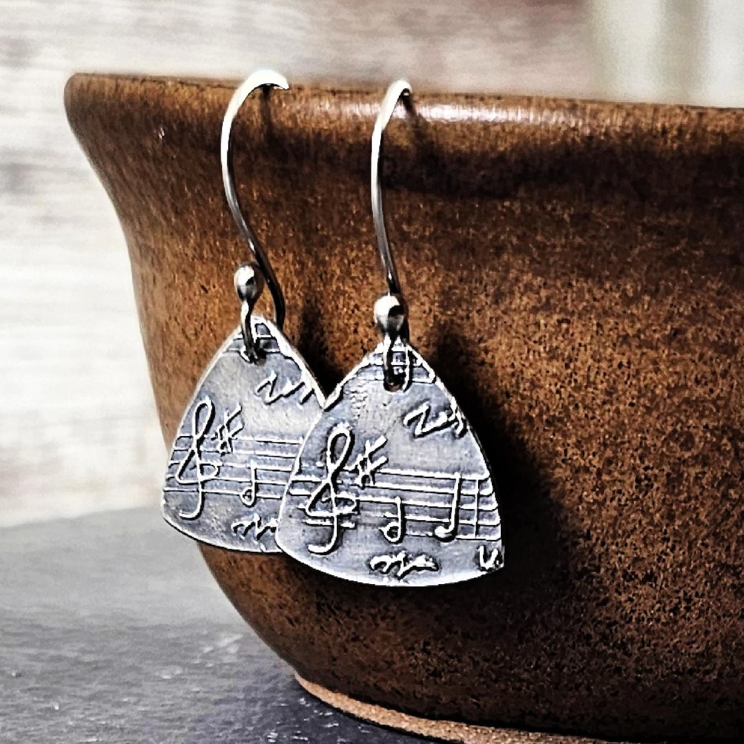 Sterling Silver Music Note Earrings: Handmade Triangle Jewelry - Etsy