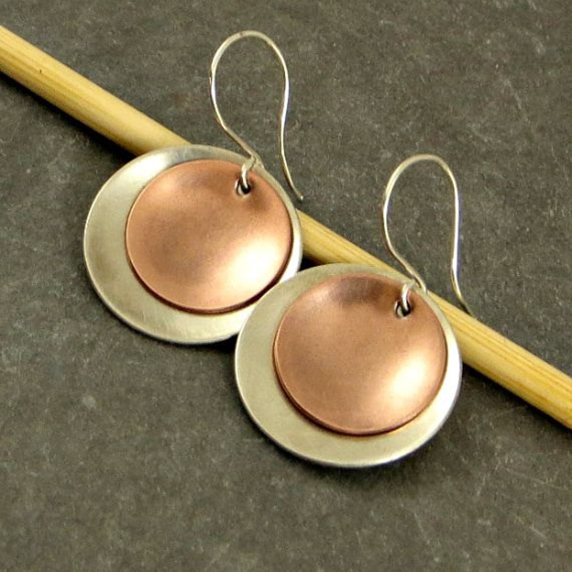 Mixed Metal Disc Earrings Sterling Silver Copper Earrings Disc - Etsy