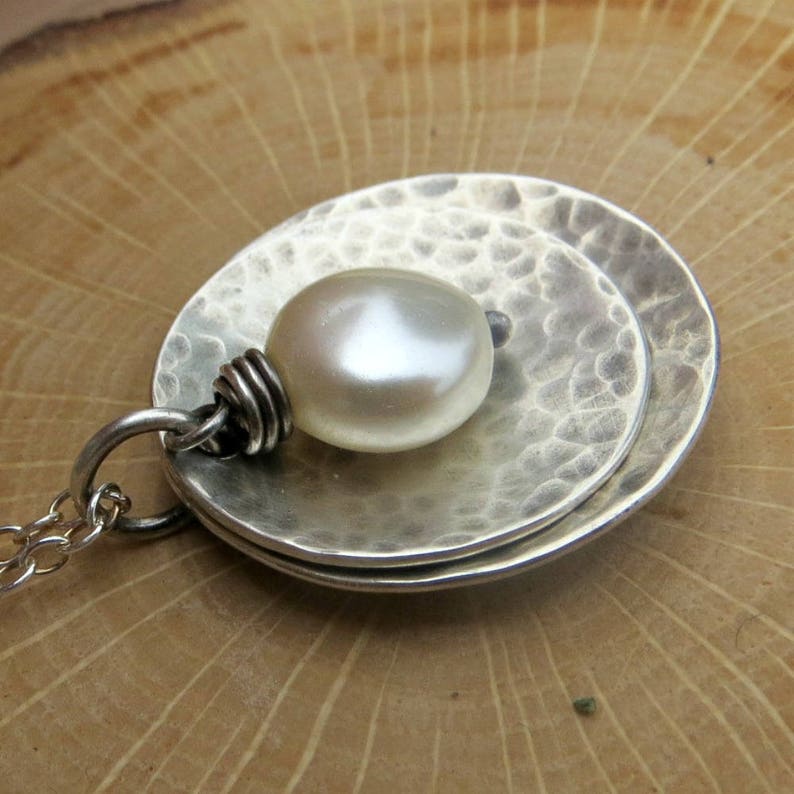 Silver Disc Necklace Ivory Pearl Necklace Pendant Necklace | Etsy