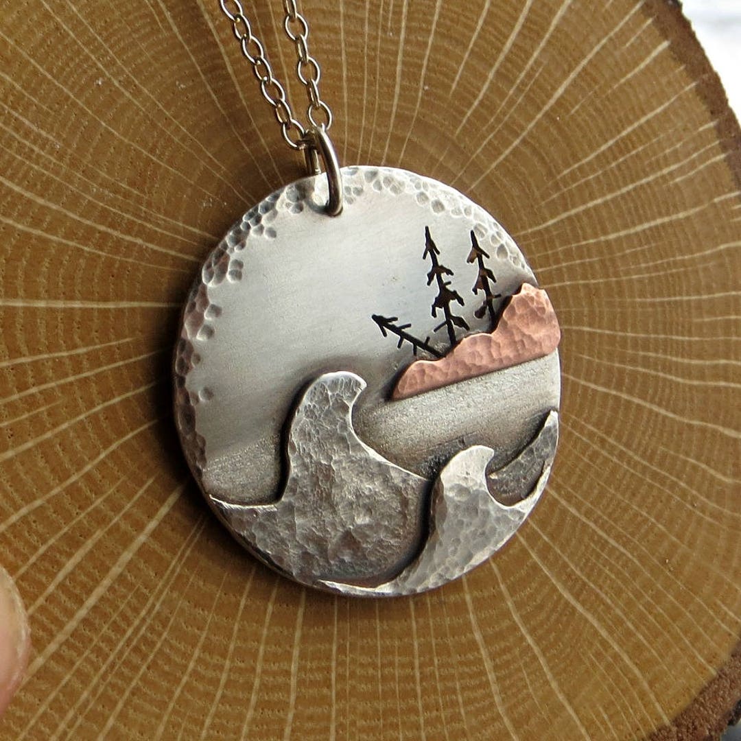 Wave Pendant Landscape Pendant Necklace Mixed Metal Necklace Rustic ...