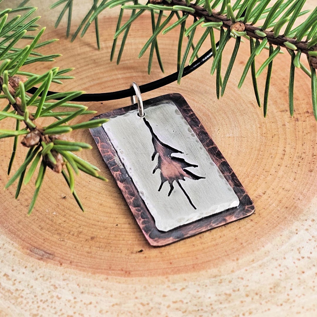 Pine Tree Necklace Mixed Metal Jewelry Hand Sawn Pendant - Etsy