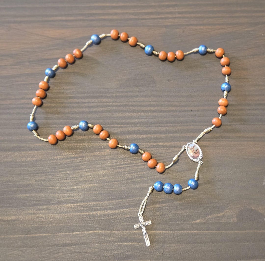 St. Michael the Archangel/guardian Angel Chaplet Brown Wood Beads, Blue ...