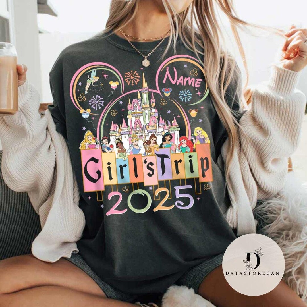 Personalized Disney Princess Girl's Trip 2025 Shirt, WDW Disneyland Magic Kingdom Shirt, Best ...