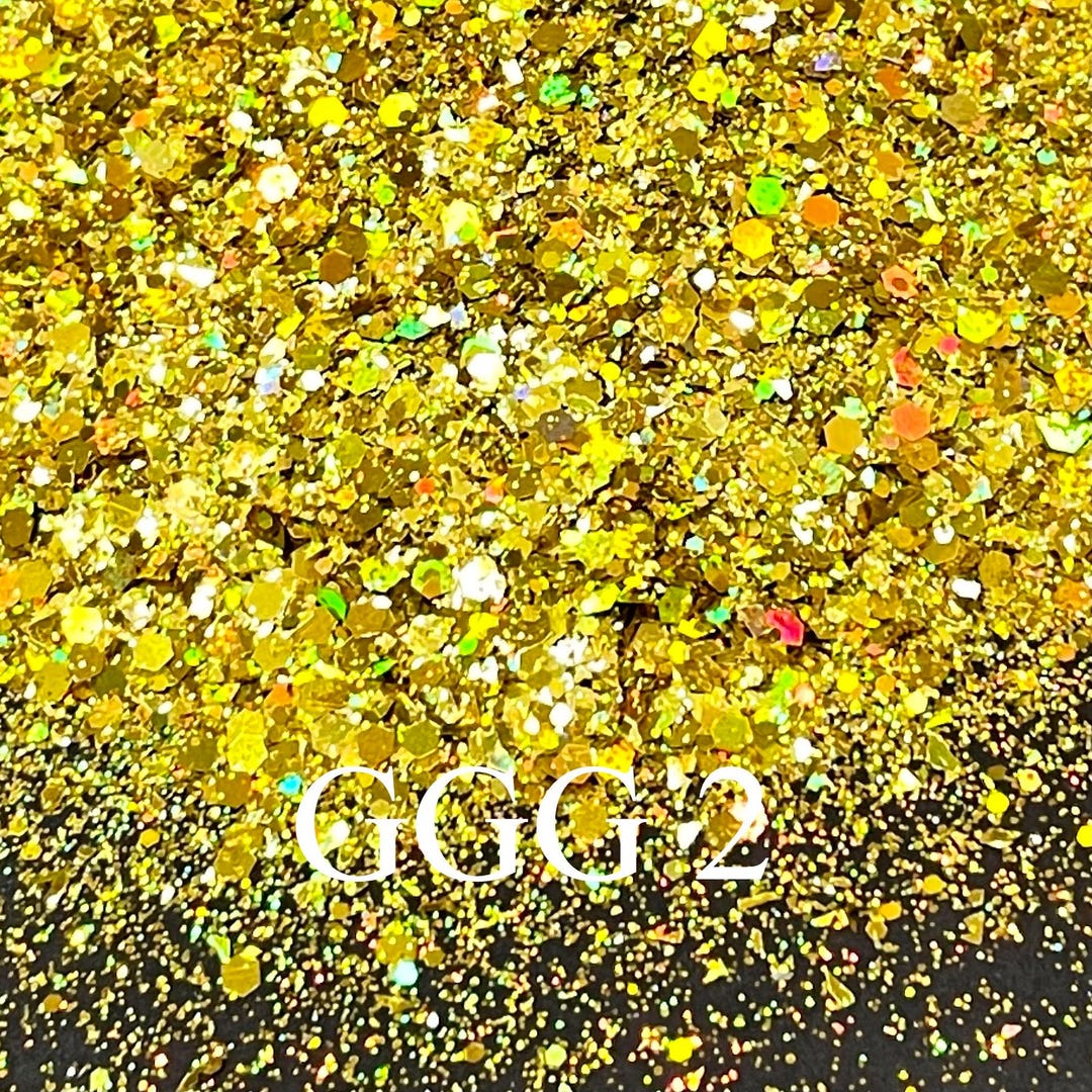 GGG 2 Yellow Holographic Rainbow Chunky Glitter Pigment - Cosmetic ...