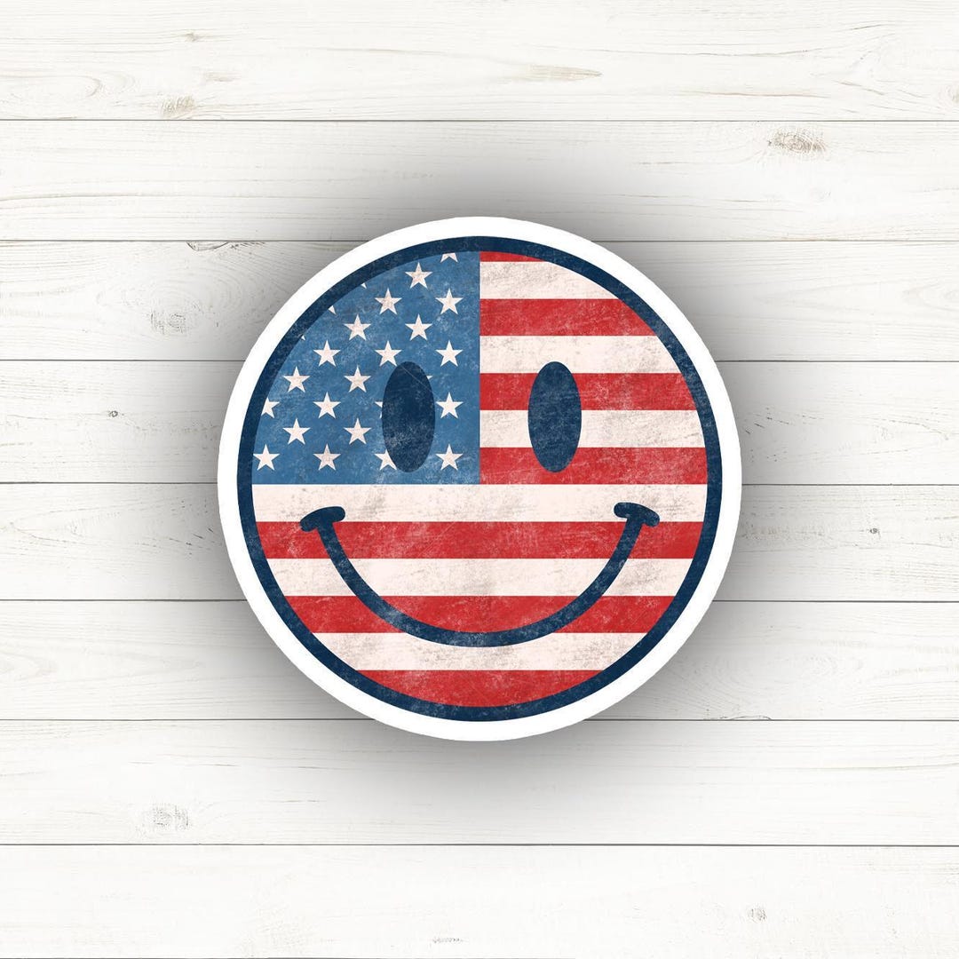 Patriotic Smiley Face Vinyl - USA Flag Sticker or Fridge Magnet - Etsy
