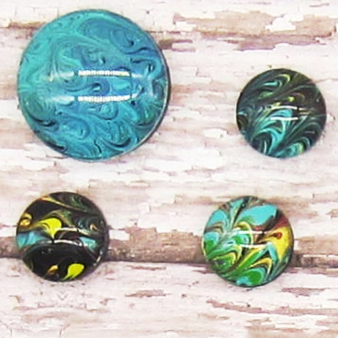 Set of 4 Handpainted Magnets, Acrylic Pour Magnets, Ceramic Magnets ...