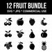 12 Black White Fruit Clipart SVG Bundle, Fruit Silhouette, Fruit Svg ...