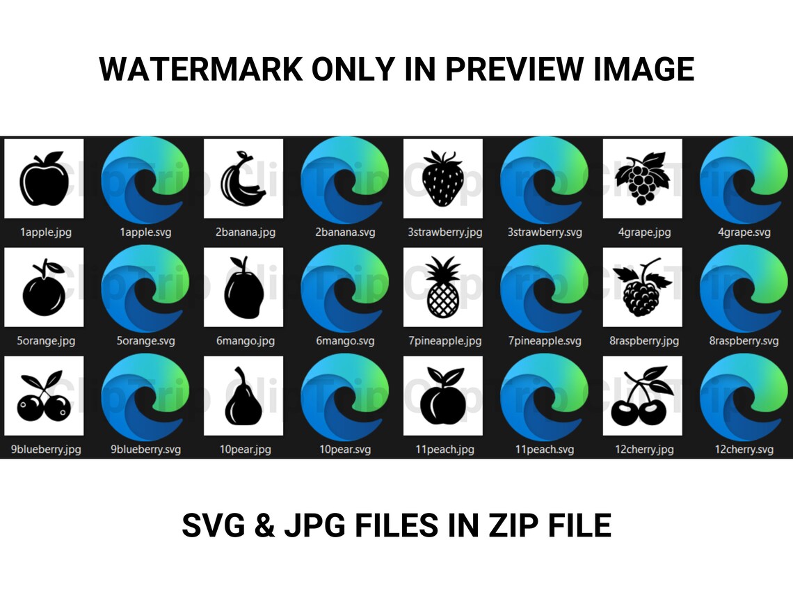 12 Black White Fruit Clipart SVG Bundle, Fruit Silhouette, Fruit Svg ...