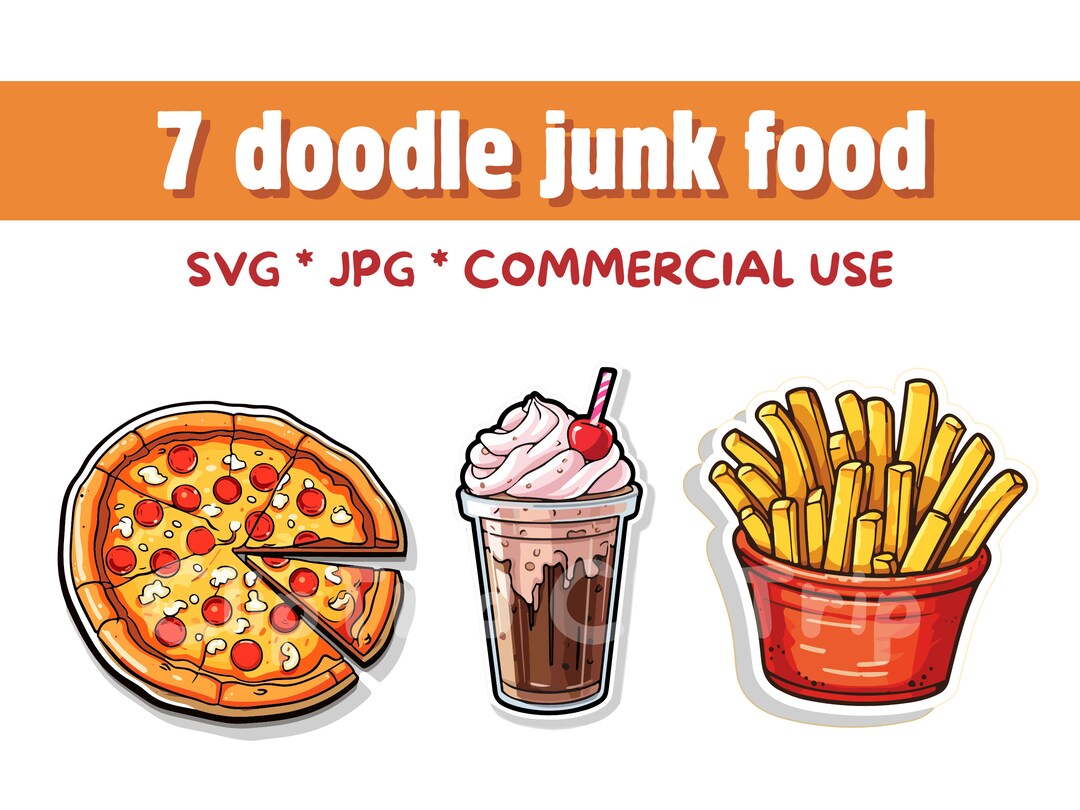 7 Doodle Fast Food Clipart, Food Clipart, Burger Clipart, Fries Clipart ...