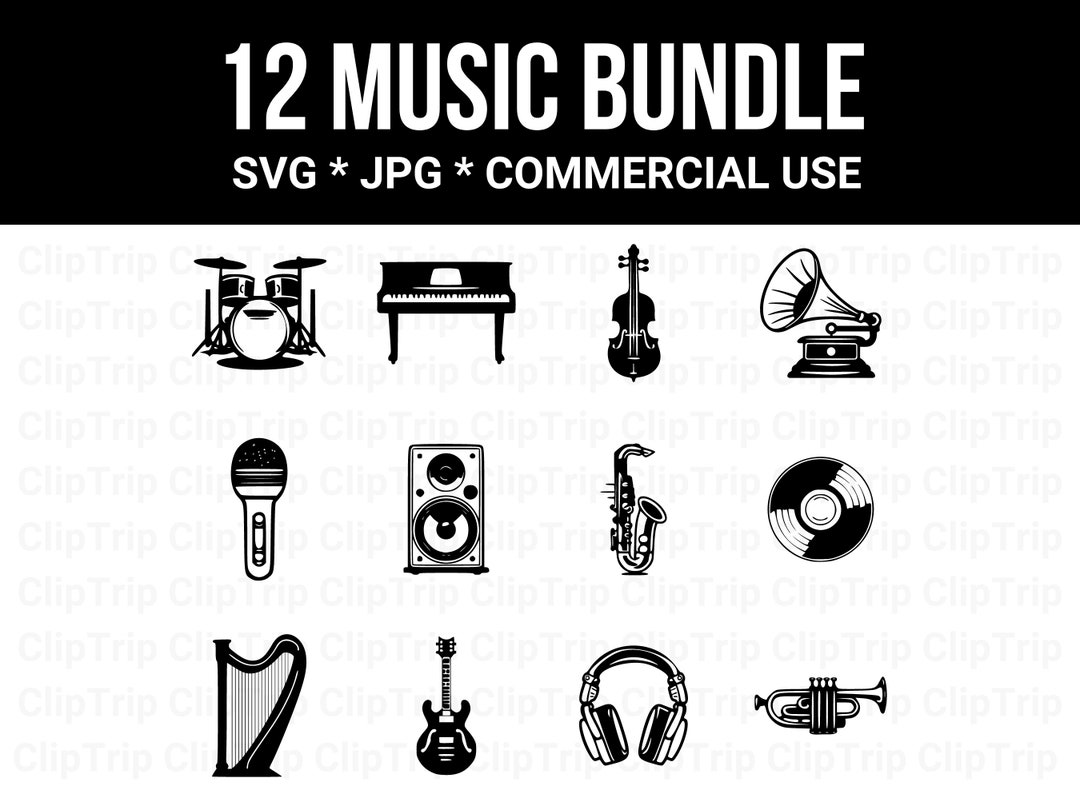 12 Music SVG Bundle, Musical Svg, Silhouette Svg, Clipart Vector Svg ...