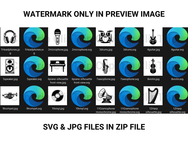 12 Music SVG Bundle, Musical Svg, Silhouette Svg, Clipart Vector Svg ...