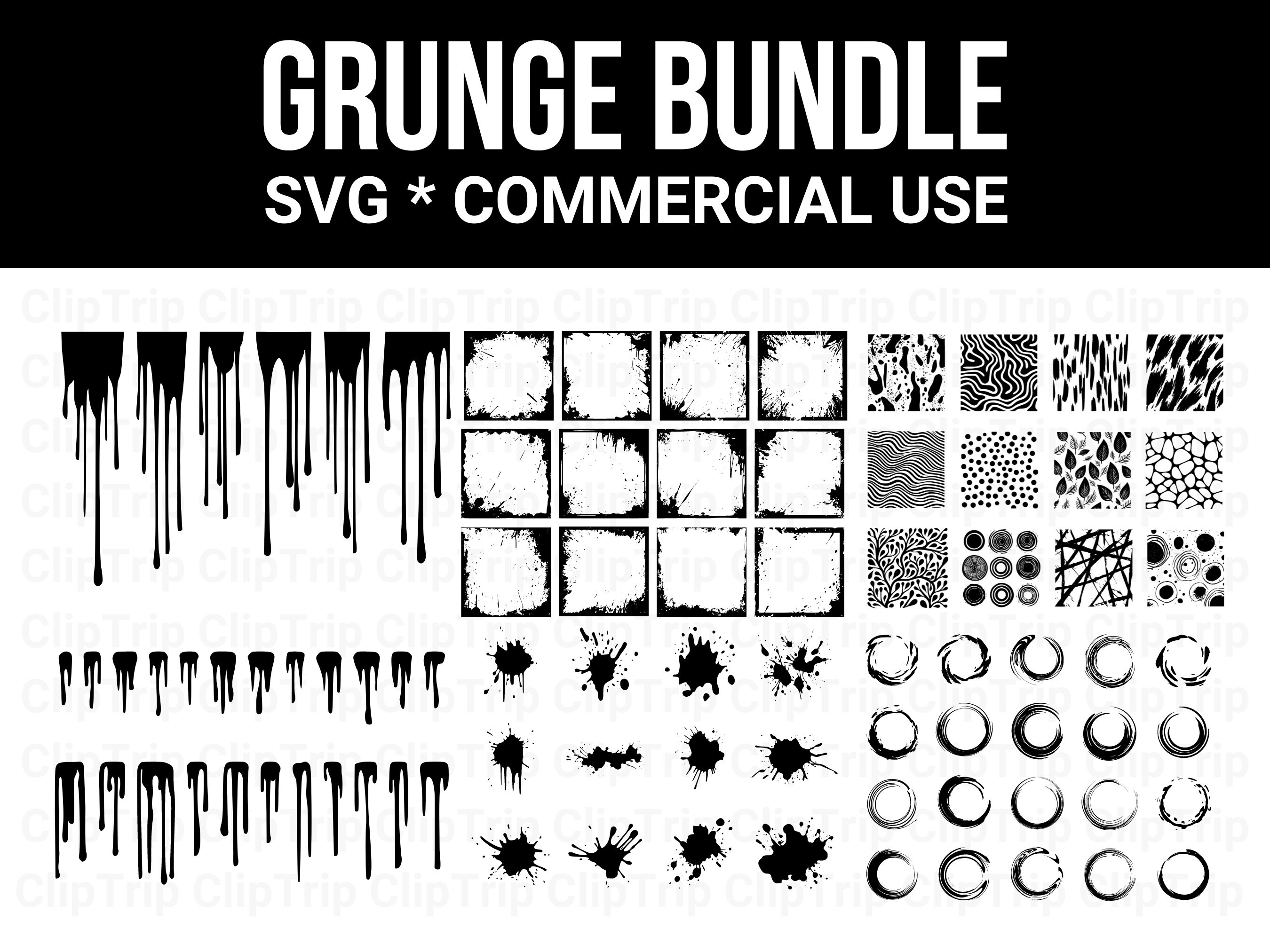Grunge SVG Bundle Clipart, Circles Clipart, Distressed Frames, Ink ...