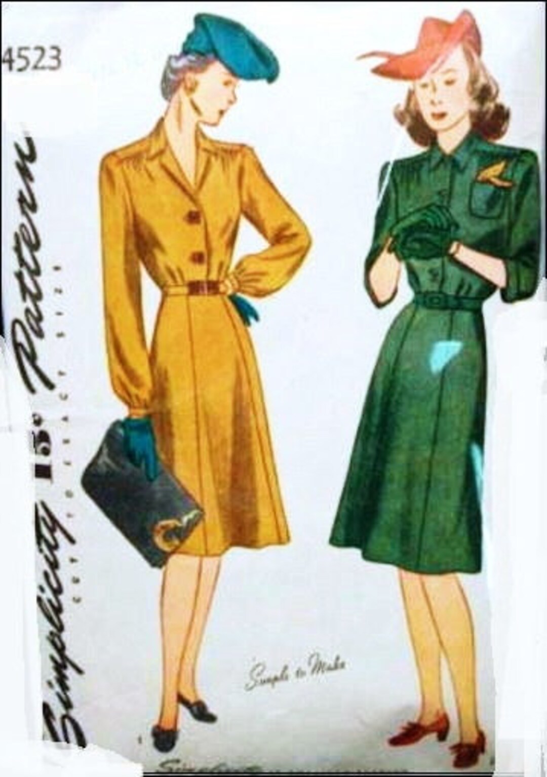 Vintage Simplicity 4523 Misses Simple Classic War Time Front Button ...