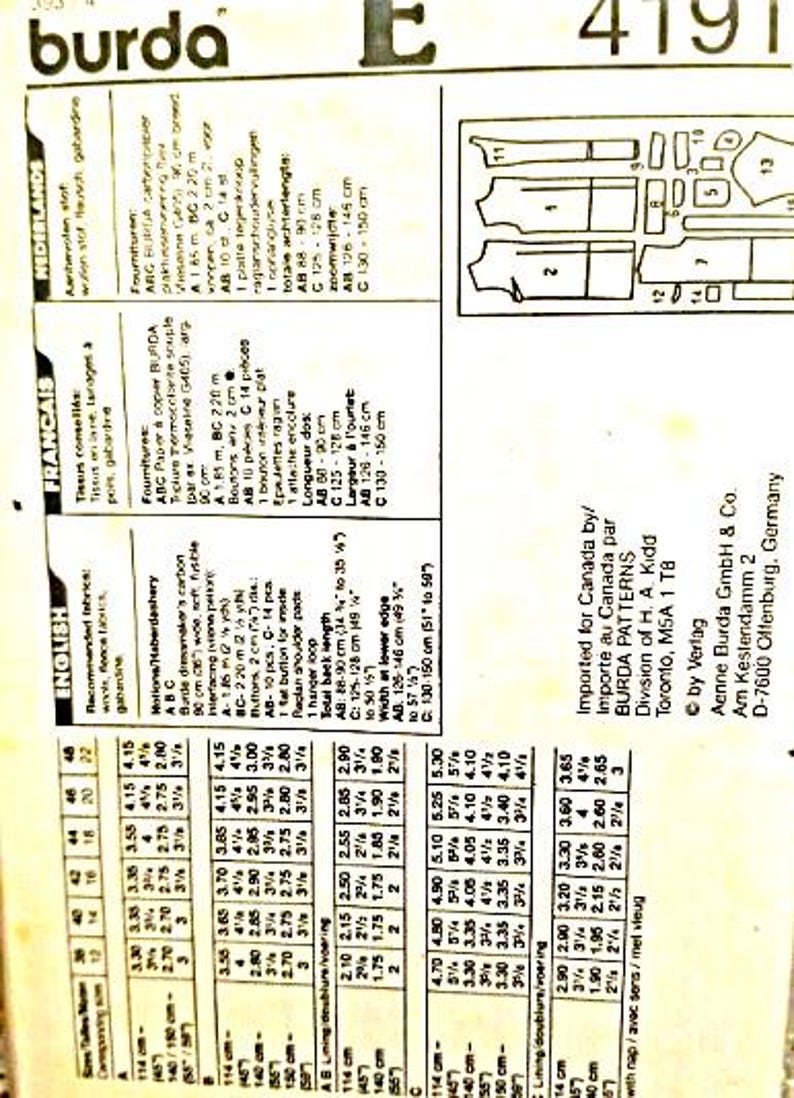 Burda Sewing Pattern 4191 Misses Double Breasted Pea Coat Jacket Shawl ...