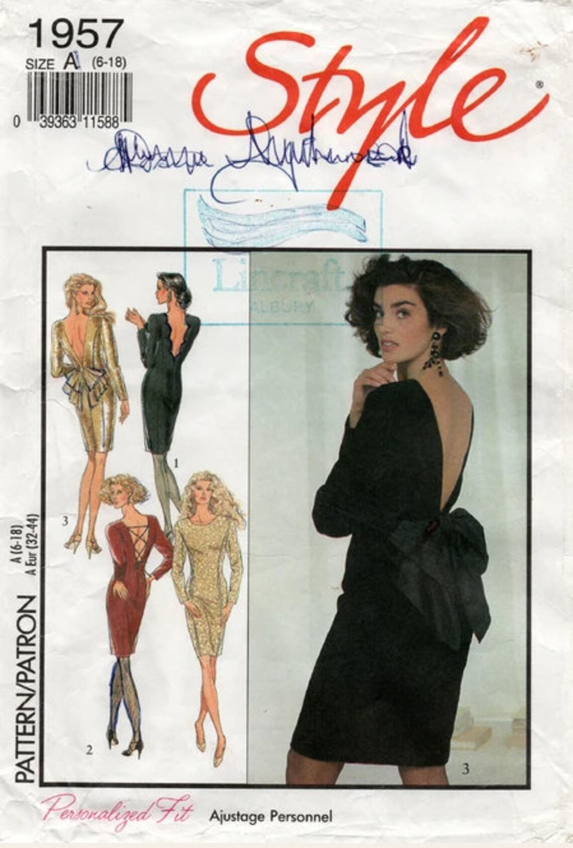 Style 1957 Misses Deep V Back Evening Dress Sewing Pattern, FF Size 6-8 ...