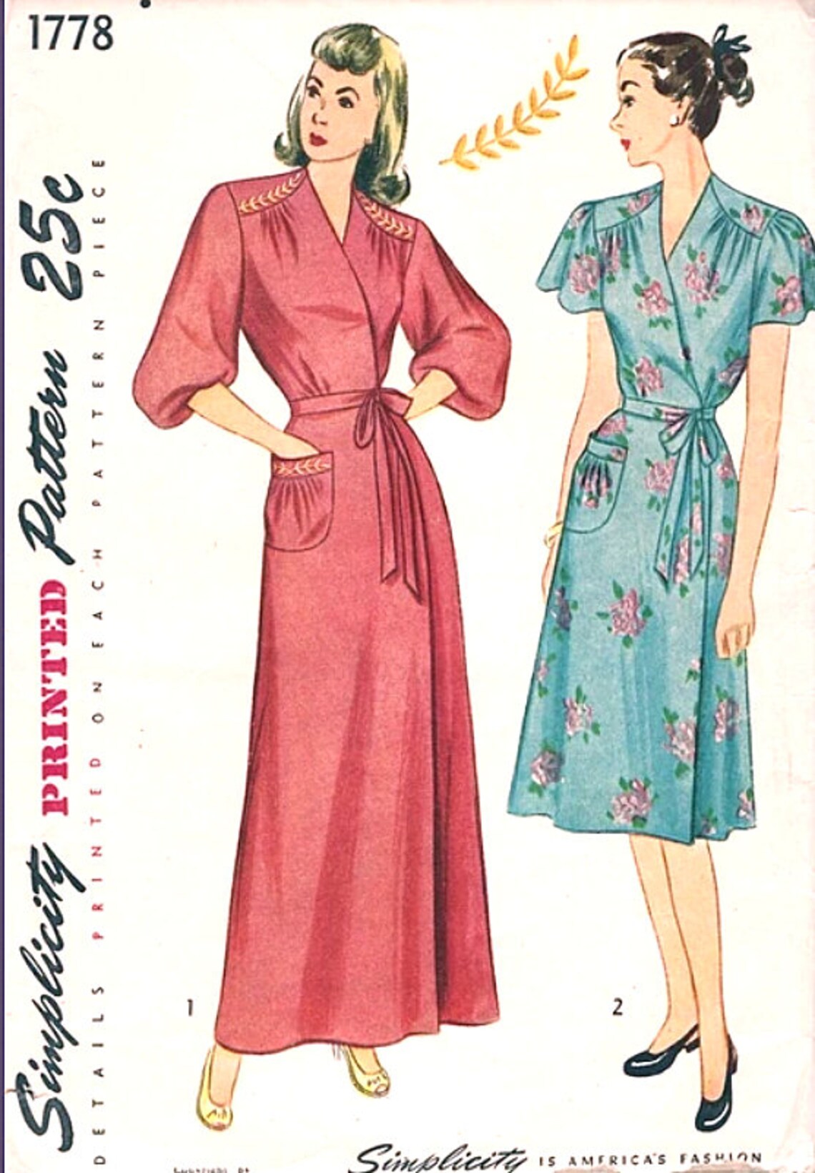 Vintage 1946 Simplicity Robe Sewing Pattern: Bust 33" (FF) - Etsy