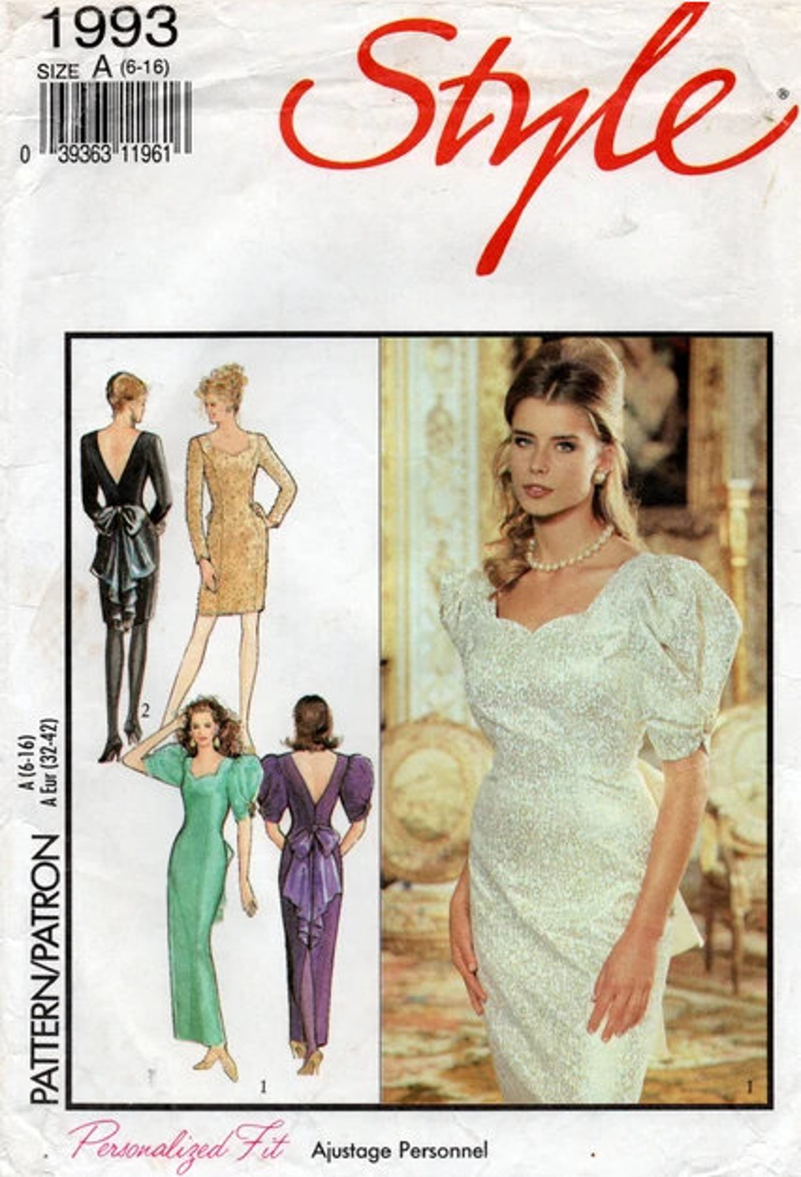 Style 1993 Misses Deep V Back Evening Dress Sewing Pattern, FF Size 6-8 ...