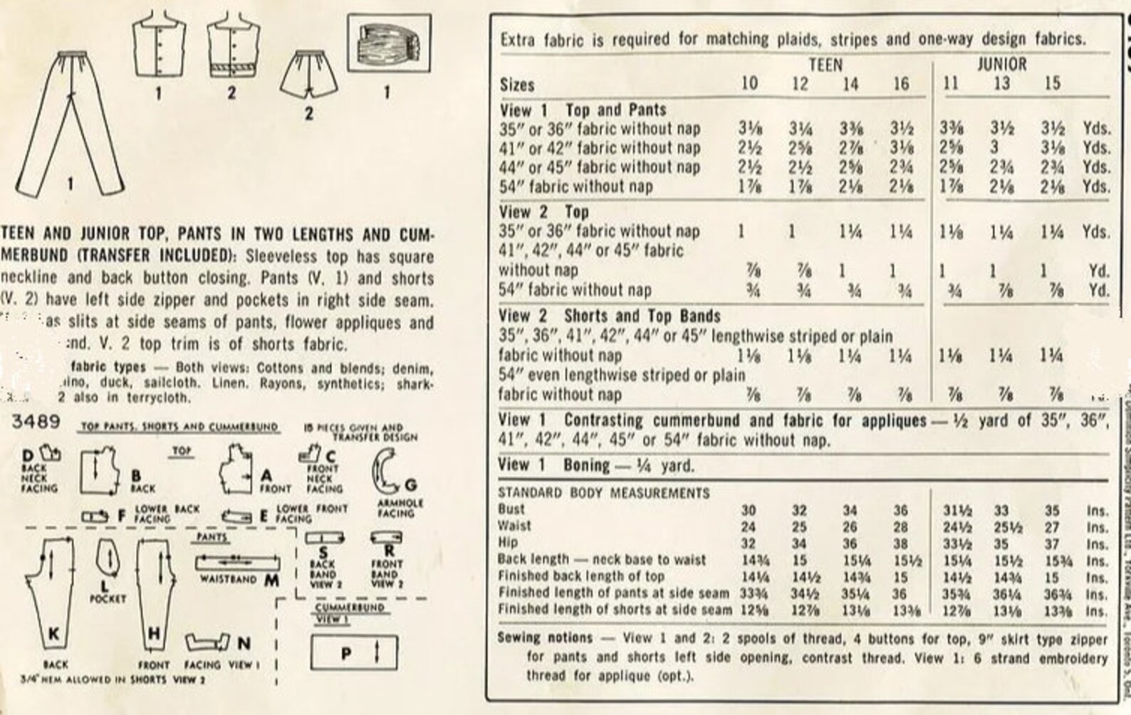 Simplicity 3489 Junior Crop Top and Skinny Pants or Shorts - Etsy