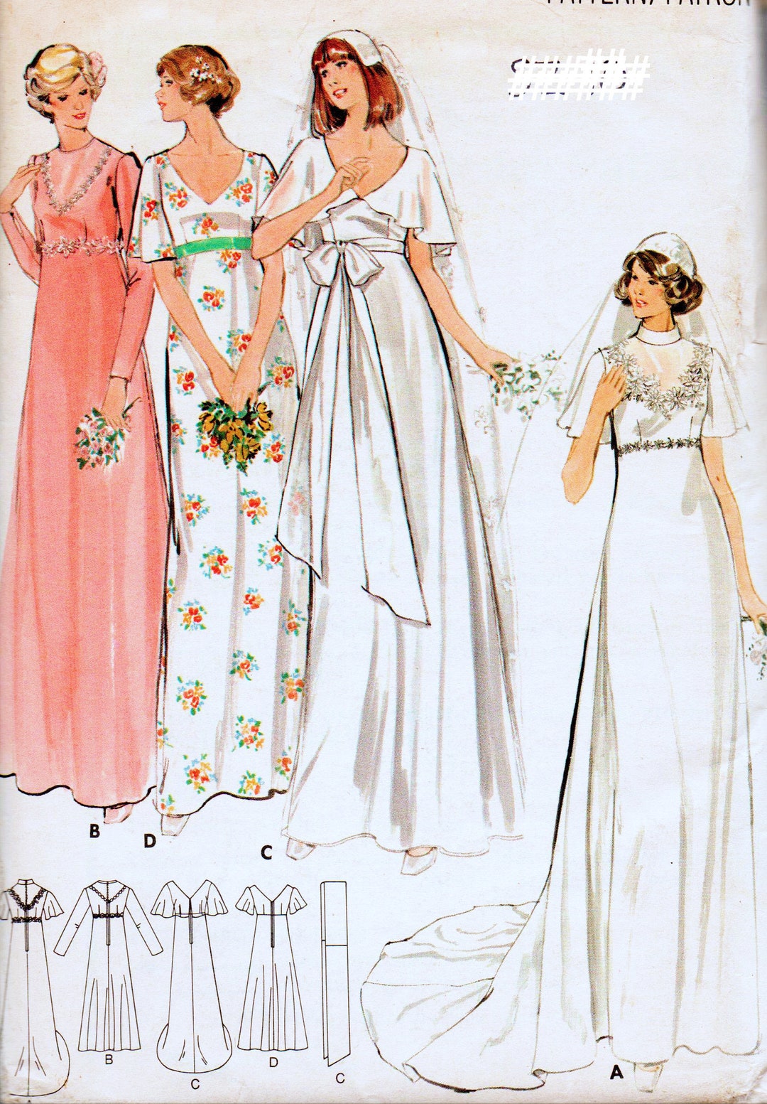Butterick 5217 Elegant Vintage Bridal Gown With or Without Train ...