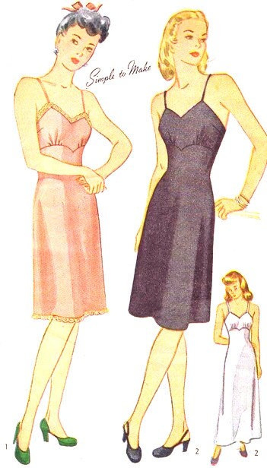 Vintage 40s Slip Sewing Pattern: Simplicity 4971, Bust 34 (unprinted ...