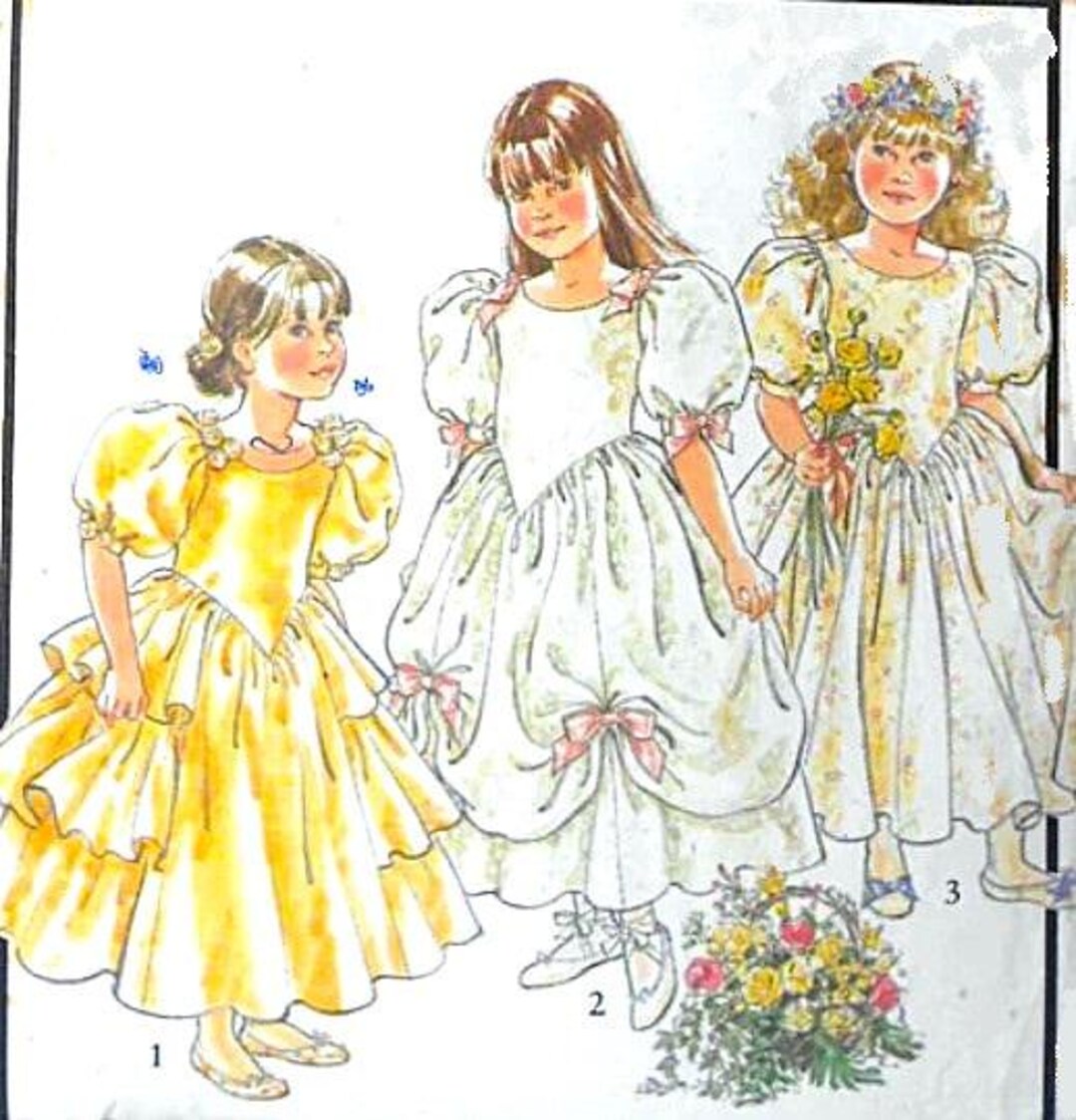 Vintage Flower Girl Dress Sewing Pattern: Tiered Ruffle Skirt, Size 3-9 ...