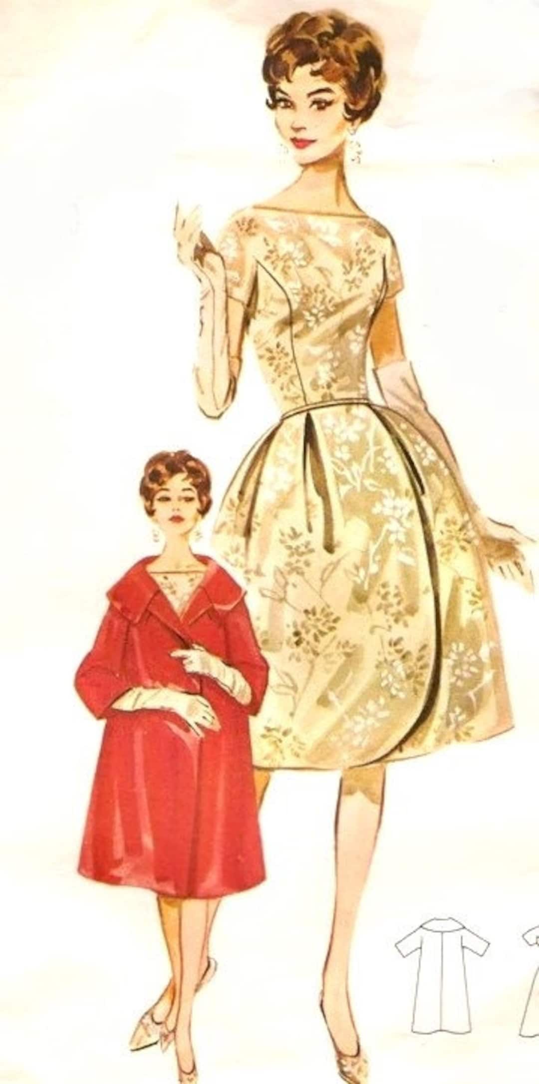 1960s Evening Dress Sewing Pattern: Basque Bodice, Clutch Coat ...