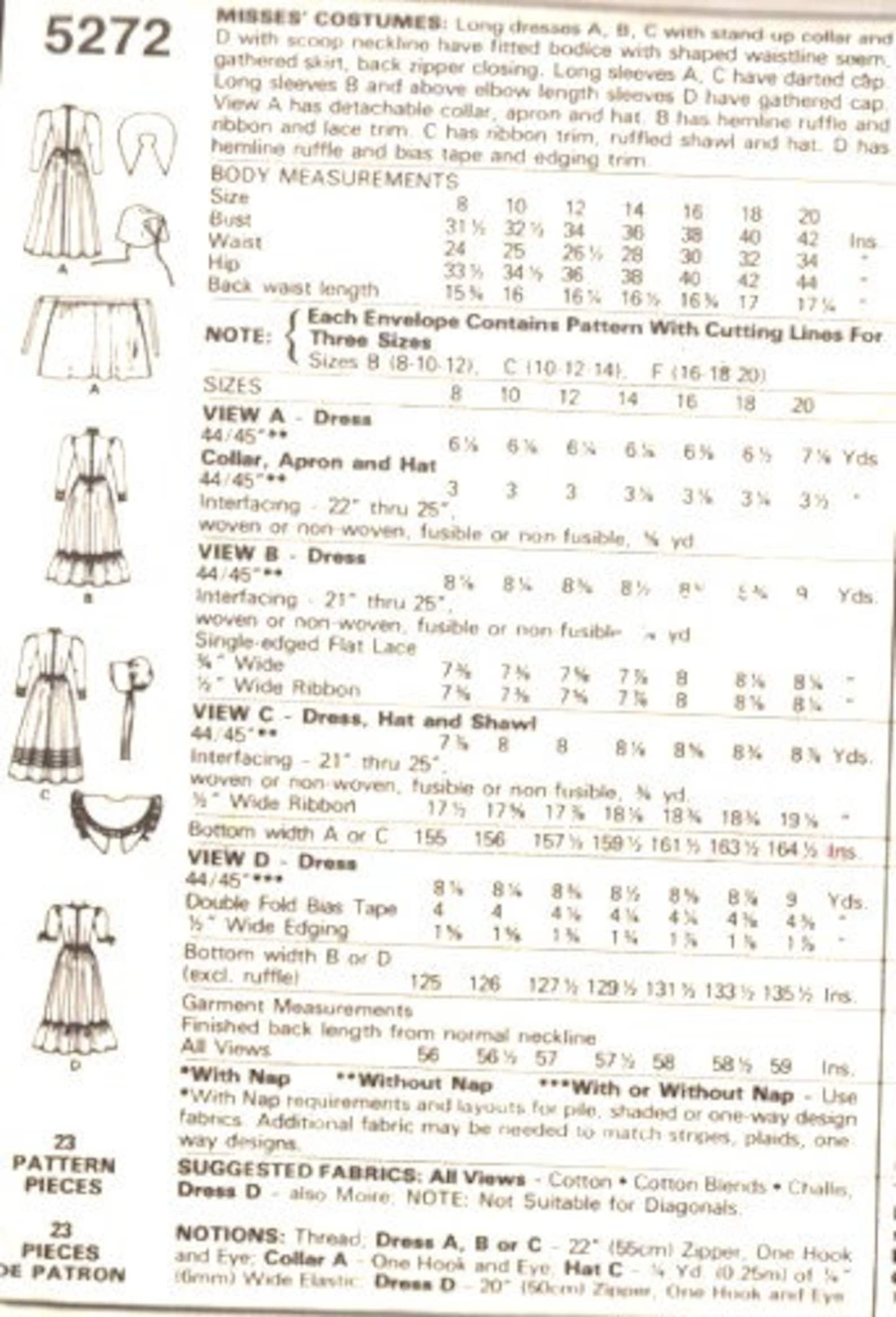 Cottagecore Prairie, Colonial Costume Simplicity 5272 Misses Fitted ...