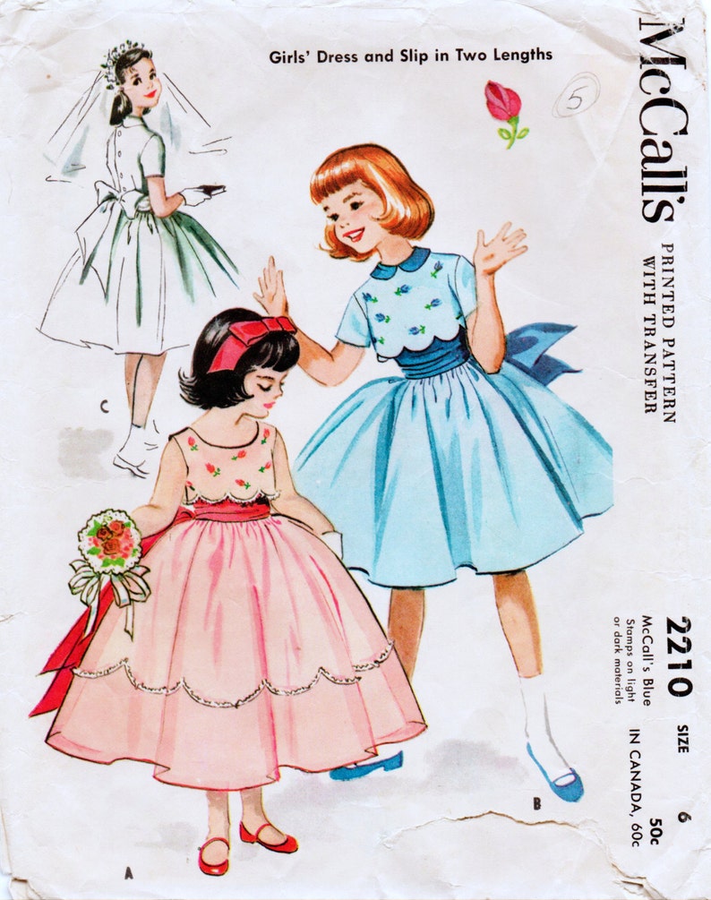 Flower Girl, Wedding Sewing Pattern Mccall's 2210 Girls Vintage 50s ...