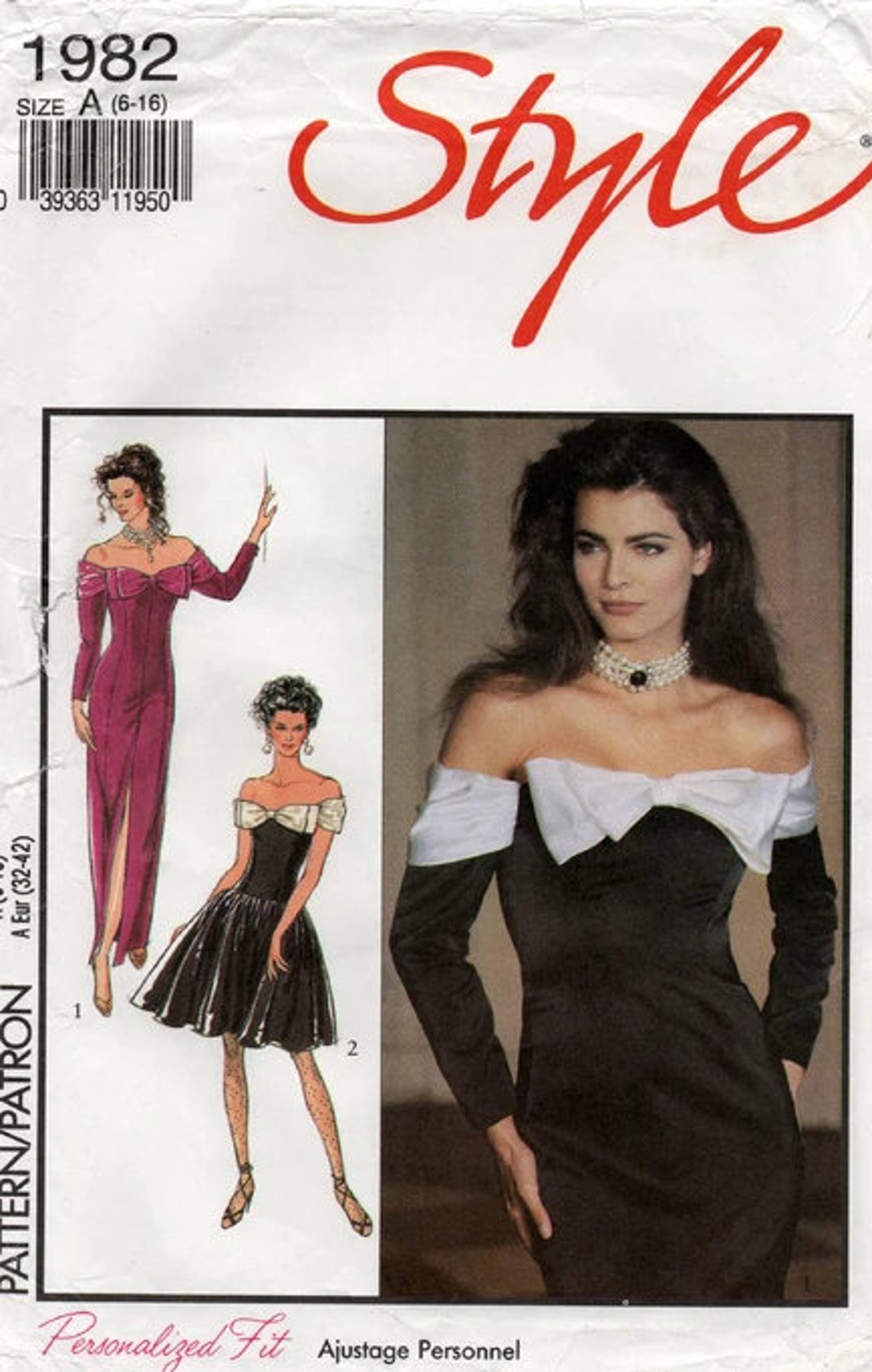 Style 1982 off the Shoulder Evening Dress Sewing Pattern, FF Size 6-8 ...