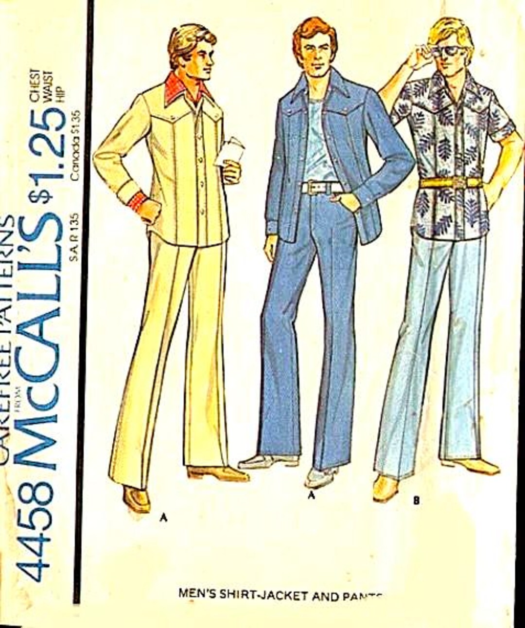 70's Sewing Pattern Men's Leisure Suit: Shirt, Bell Bottom Pants and ...