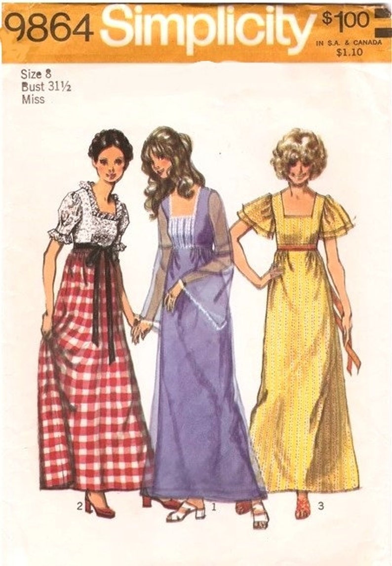 Simplicity 9864 Misses Maxi Cottagecore Lined Dress With Square Neck ...