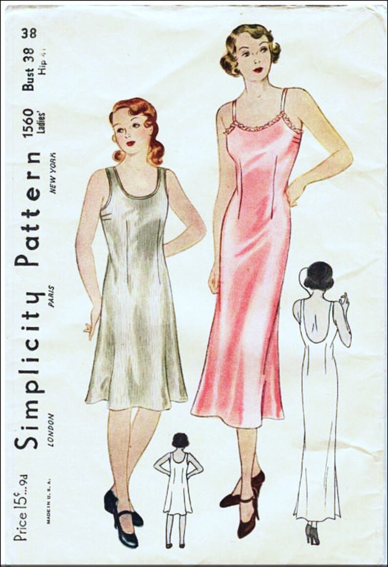 1930s Flapper Slip Sewing Pattern: Simplicity 1560, Bust 33